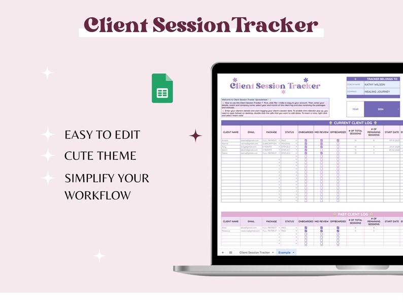 Client Session Tracker Spreadsheet for Coaches, Client Management ...