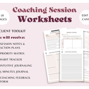 Coaching Session Worksheet, Coach Form, Client Form, Action Plan, Goal ...