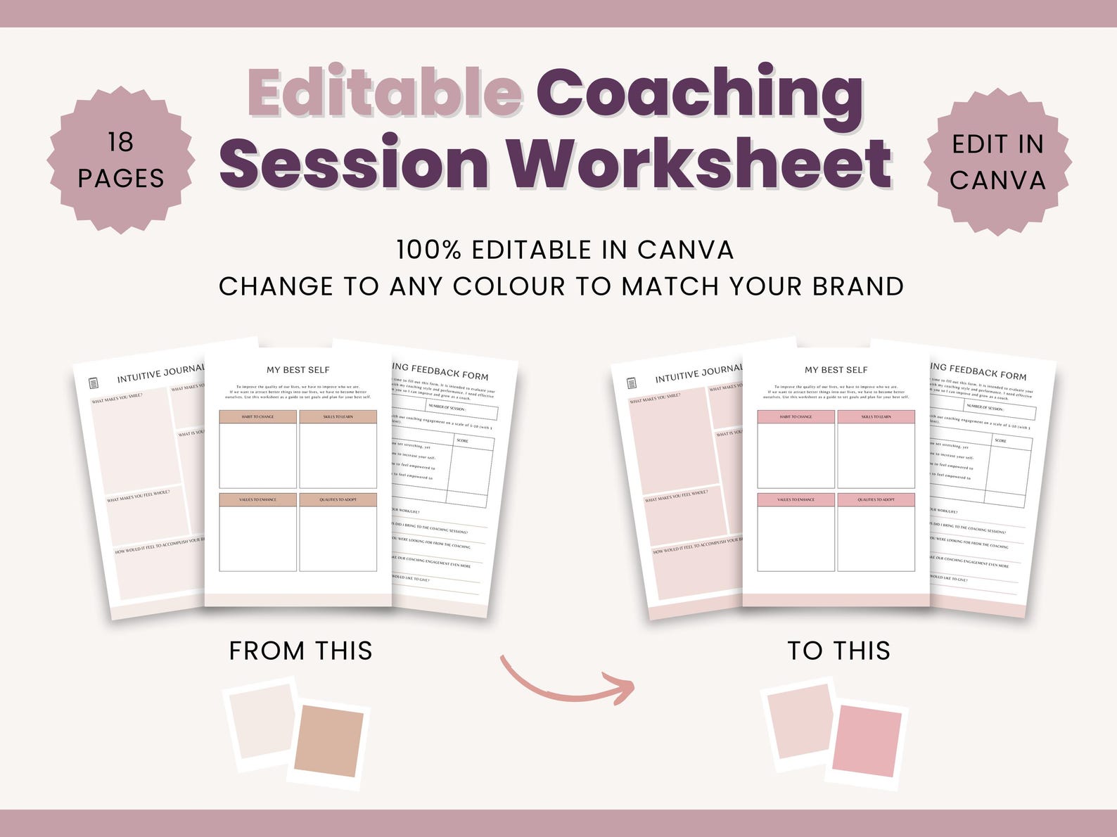 Editable Coaching Session Worksheet Template for Coaches, Client Form ...