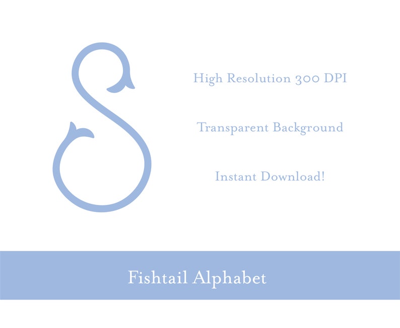 Light Blue Fishtail Alphabet PNG Letters Monogram Clipart Victorian ...