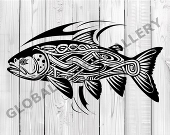 Celtic Salmon SVG Salmon DXF Cricut Cut File Celtic Knot Art Digital ...