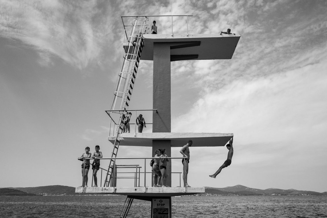 Fine Art Print, Diving Board Platform, Children Kids Swimming, Limited ...