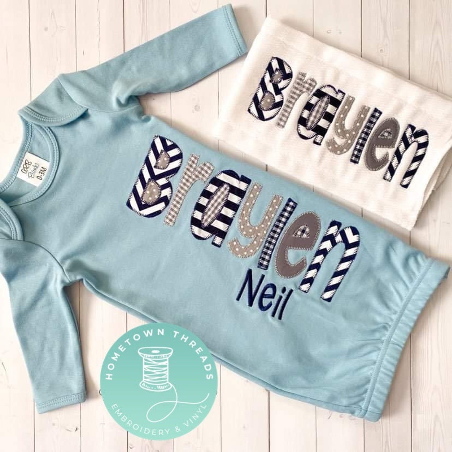 Baby Personalized Applique Baby Gown_applique Burp Cloth_embroidered ...