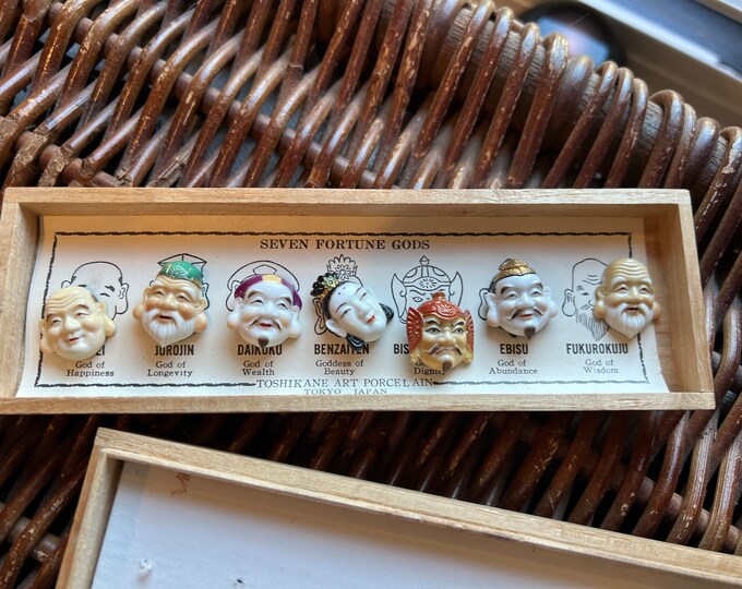 Vintage Set of 7 Fortune Gods Japanese Toshikane Porcelain Buttons in ...