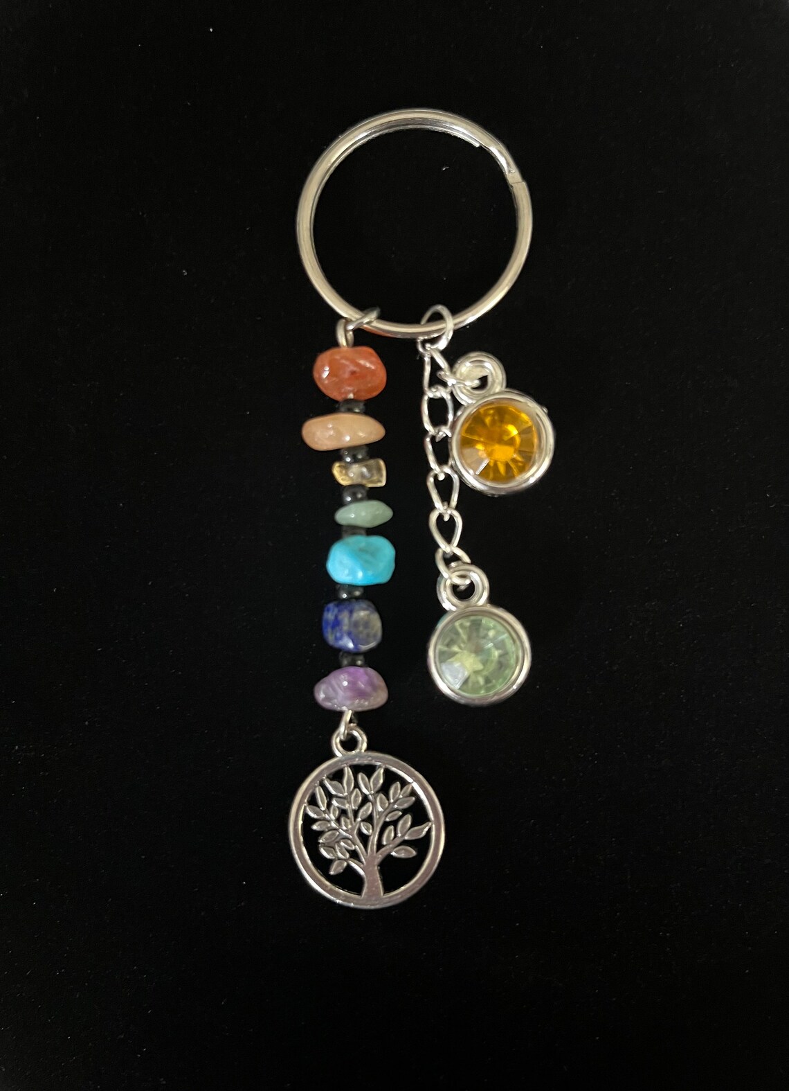 Chakra Stone Keychain With Tree and Gems. - Etsy