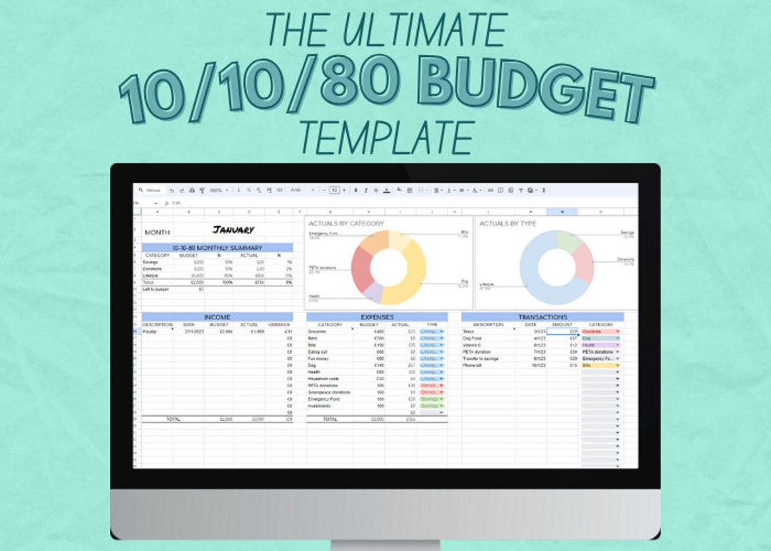EASY 10 10 80 Budget Template (google Sheets) - Etsy