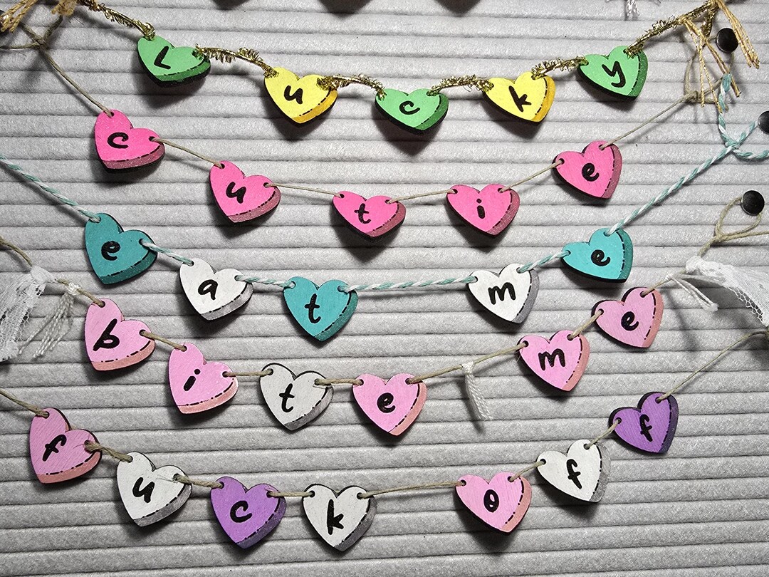Rude Candy Heart Mini Garland Banners: Cute & Crude, Pastel, Hand ...