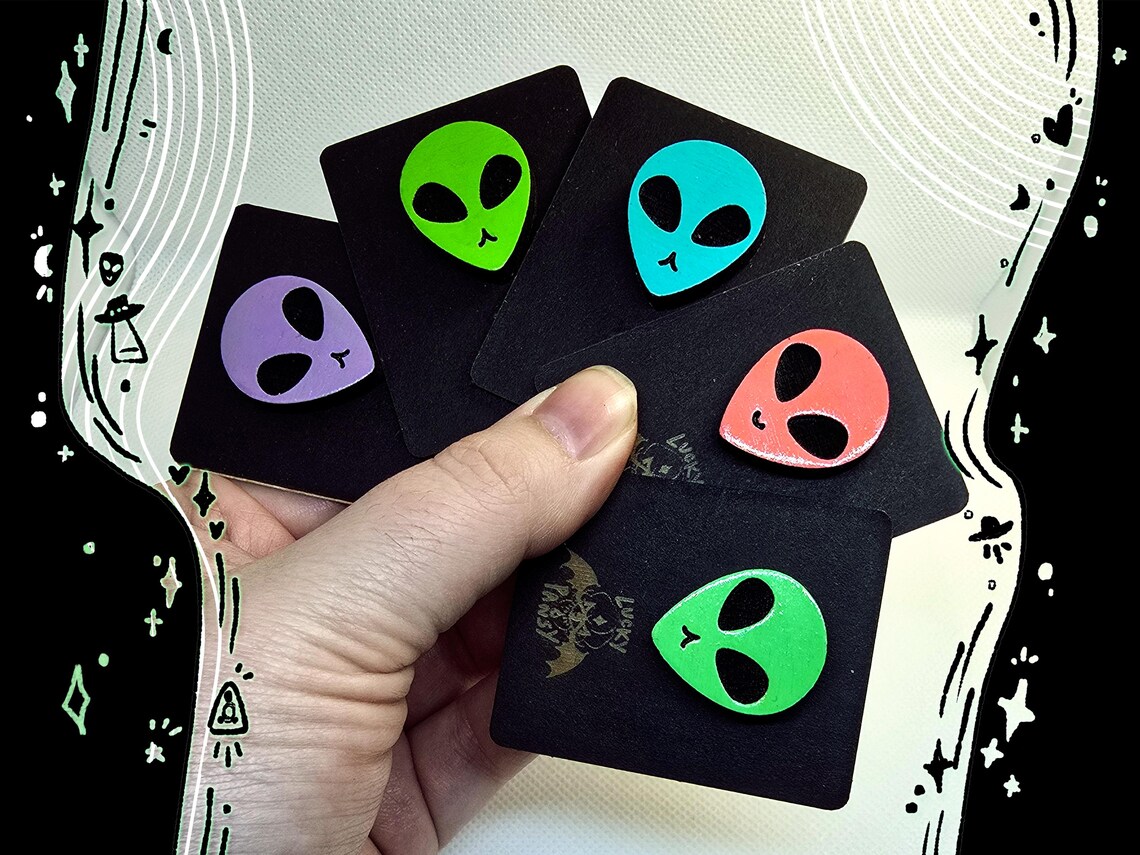 Cutie Alien Wooden Pins | Hand Painted | Funky, Fun, Artsy Gift | Ufo ...