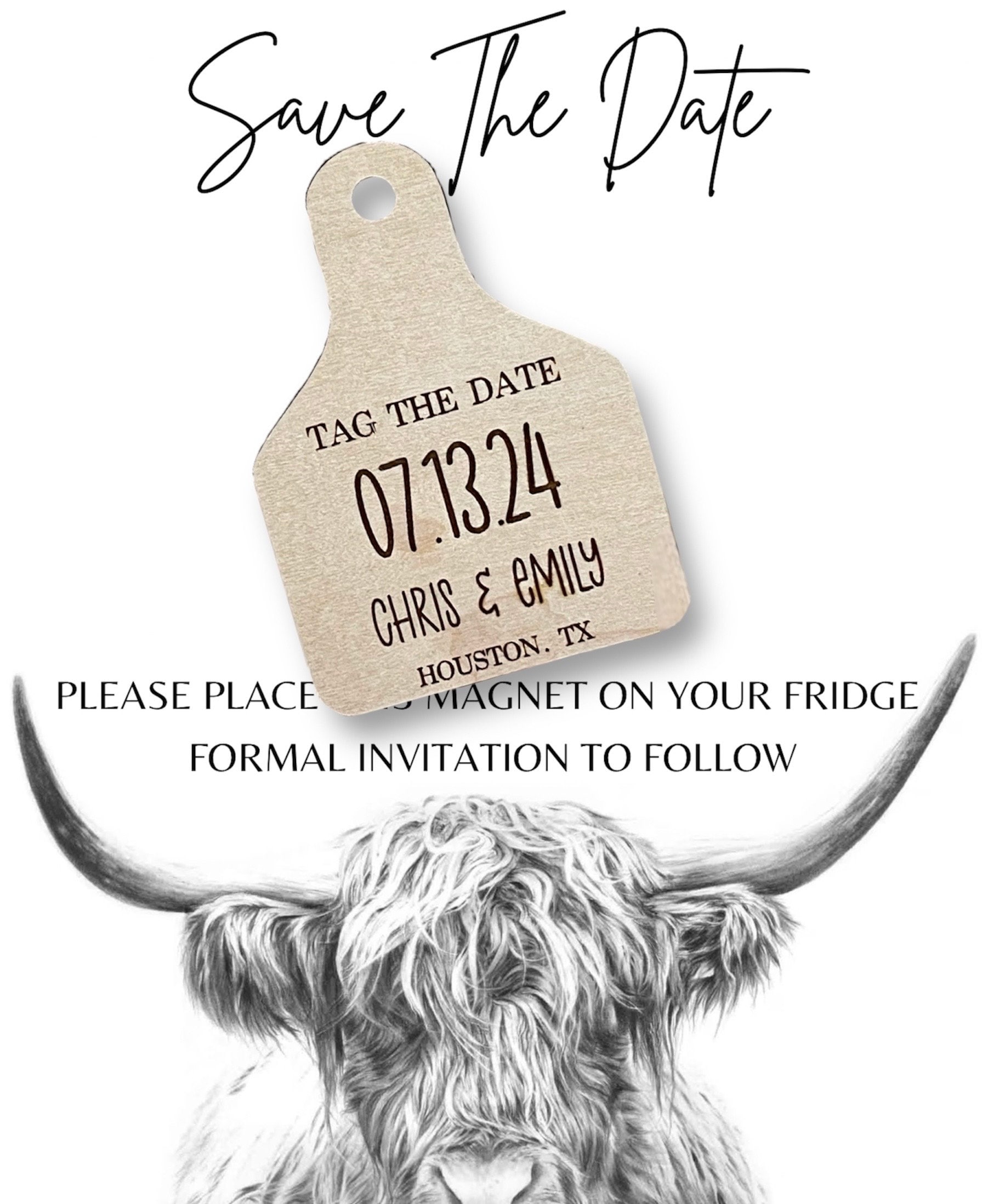 Save the Date Cow Ear Tag Magnets, Custom Wooden Cow Tag, Wooden ...