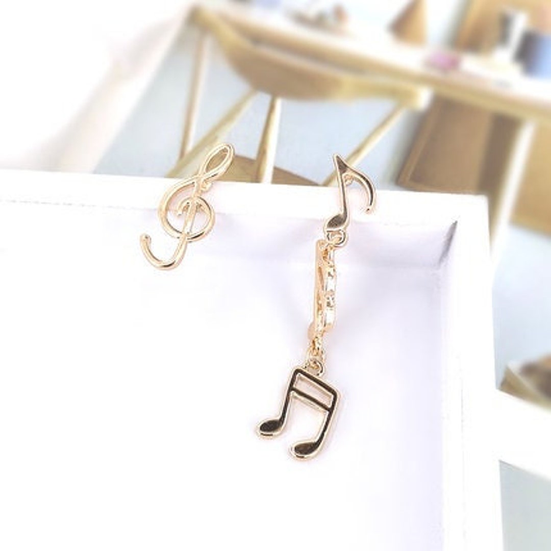 Cute Chic Golden Musical Note Mismatched Drop Earrings - Etsy