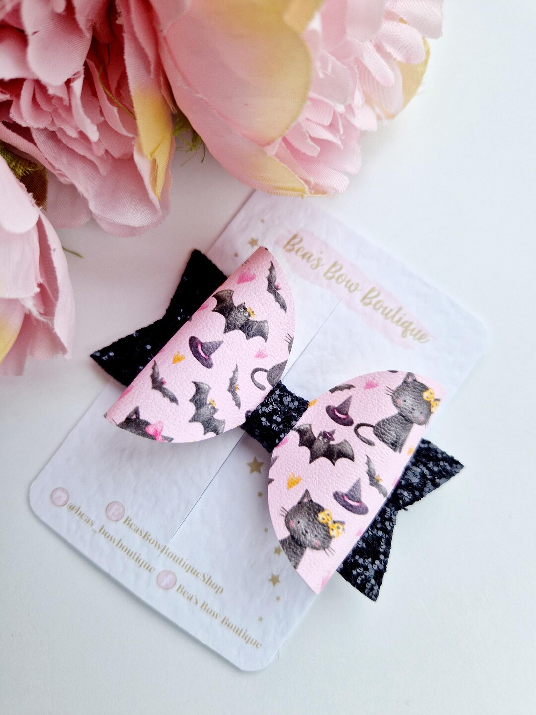 Pink Witch Bow, Black Cat Bow, Halloween Hair Bow, Gifts for Girls, Boo ...