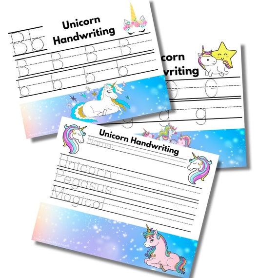 Unicorn Handwriting Pages Unicorn Handwriting Printable - Etsy