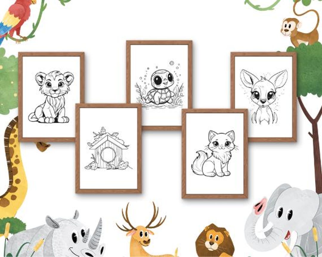 50 Sheets of Printable Coloring Animals, Cute Animals Coloring Sheets ...