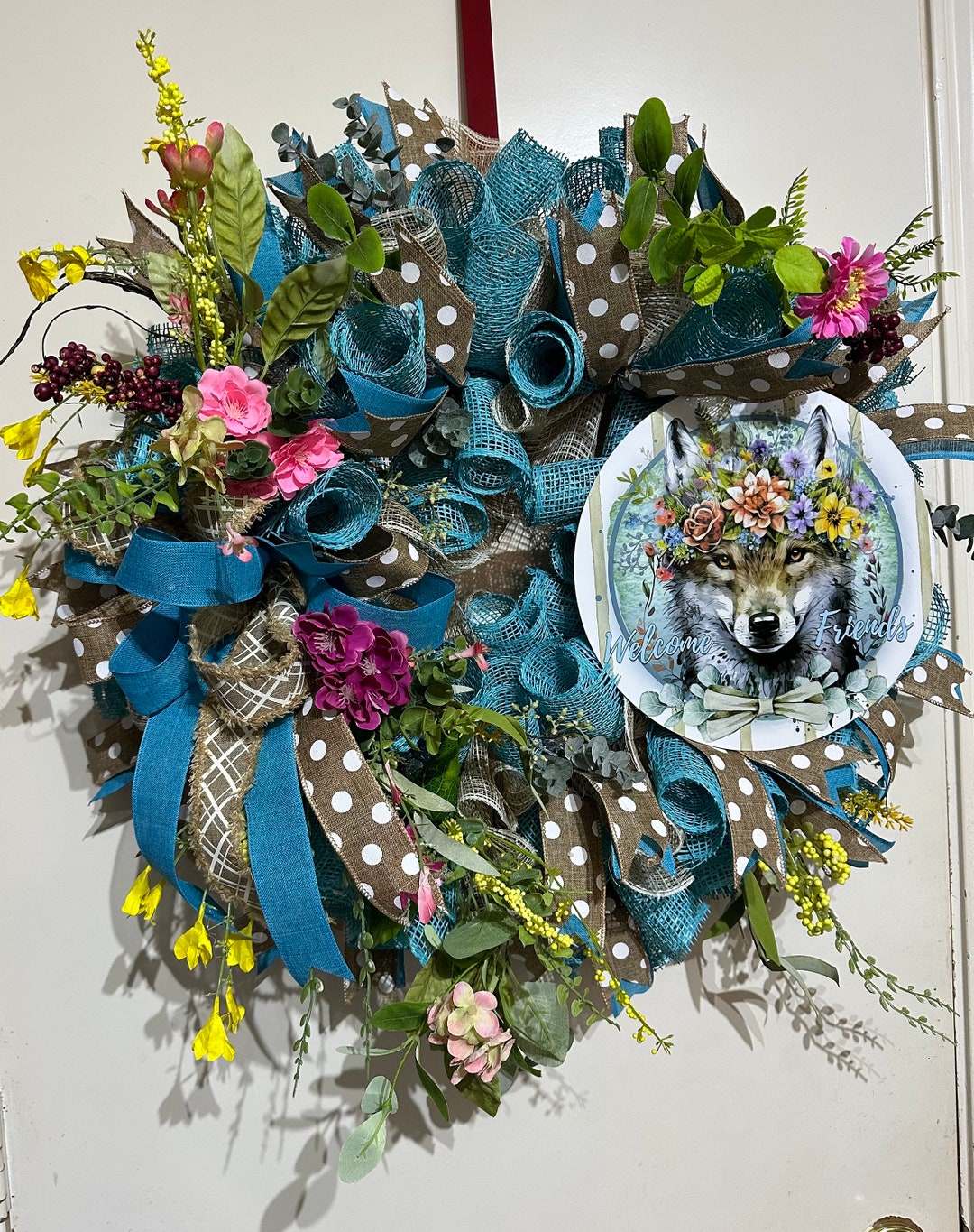 Welcome Friends Wolf Themed Sign and Wreath, Wolf Themed Front Door ...