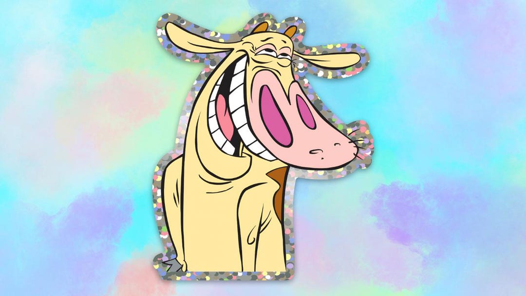 Handmade Cartoon Network Cow and Chicken 2.49"x3" Cow Glitter Sticker ...