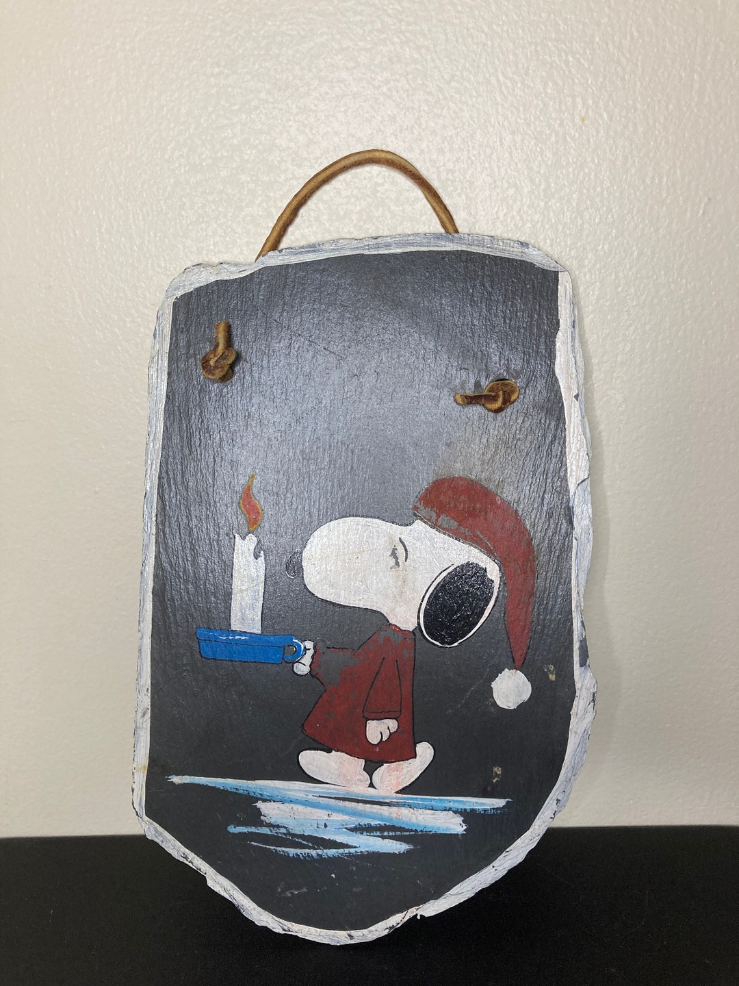 Vintage Handmade Hand-painted 10" Peanuts Snoopy Stone Slab Hanging ...