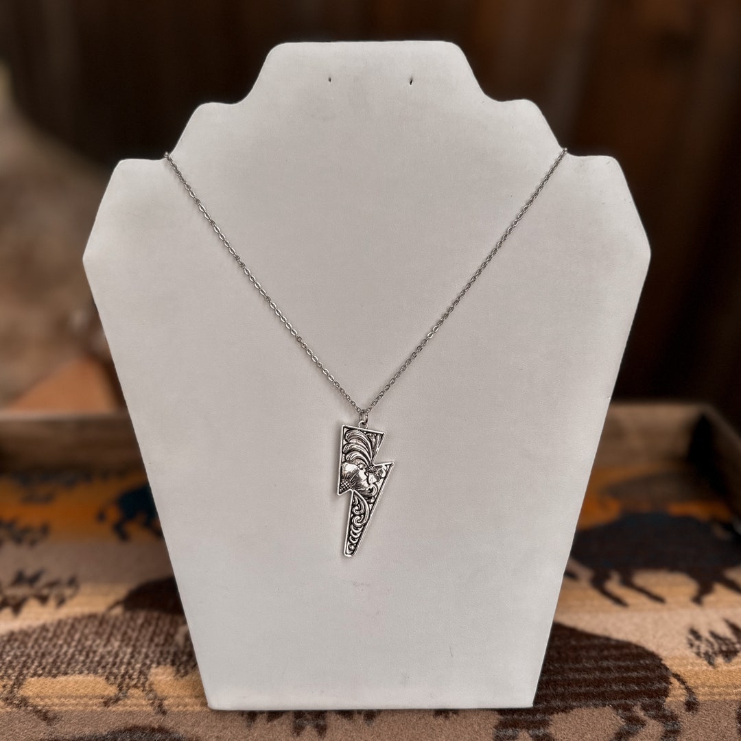 Tooled Lightning Bolt Necklace Lightning Bolt Jewelry Tooled Necklace ...