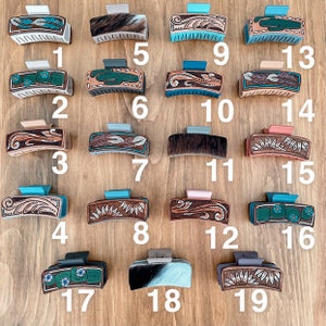 Leather Hair Clips Cowhide Claw Clip Tooled Leather Hair Clip Leather ...