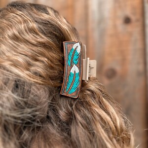 Leather Hair Clips Cowhide Claw Clip Tooled Leather Hair Clip Leather ...