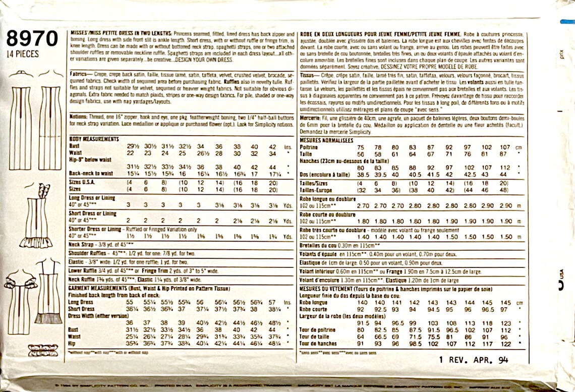 Simplicity 8970 UNCUT Pattern for Misses Special Occasion - Etsy