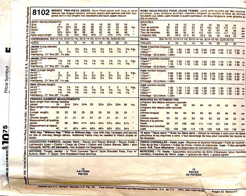 Mccall's 8102 UNCUT Pattern for Misses' Two-piece - Etsy