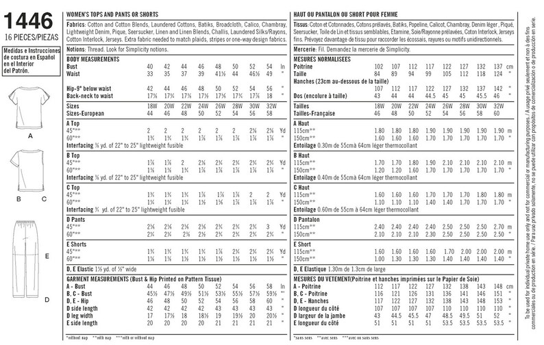 Simplicity 1446 UNCUT Pattern for Misses Plus Size Tops - Etsy