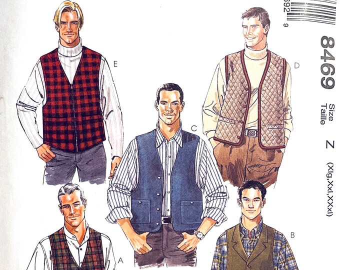 Mccall's 8469 UNCUT Pattern for Men's Vests, Incl Quilted Vests Sizes S ...