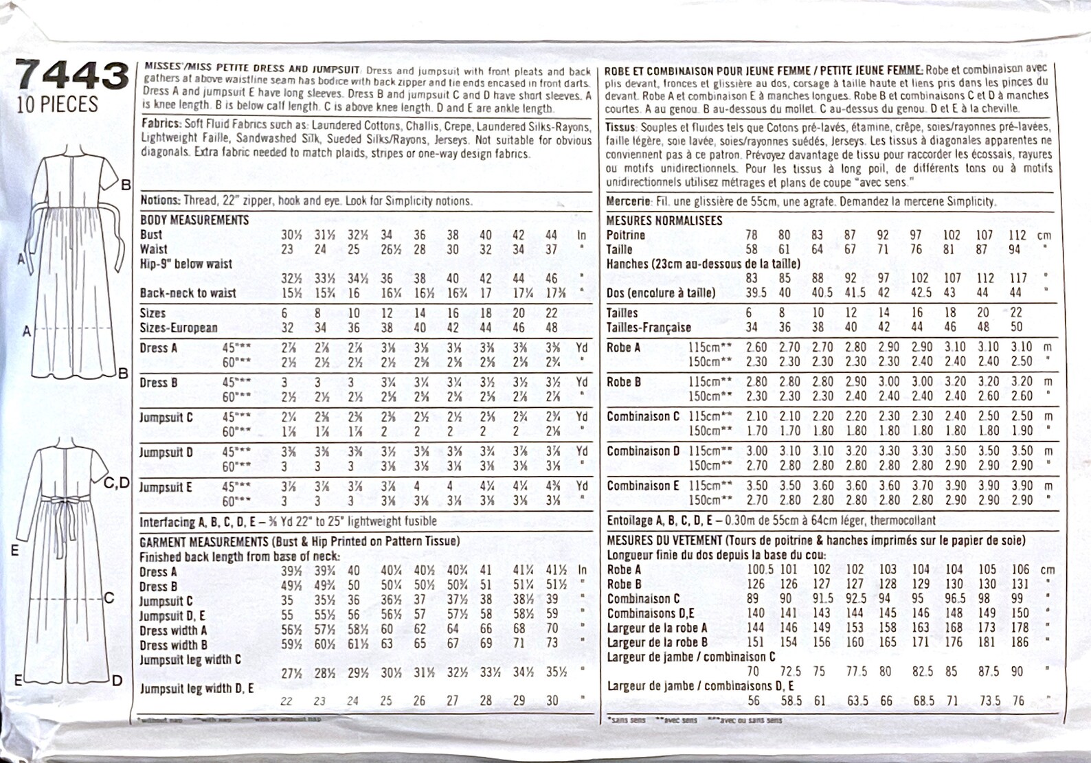 Simplicity 7443 UNCUT Pattern for Misses Dresses and Jumpsuit - Etsy