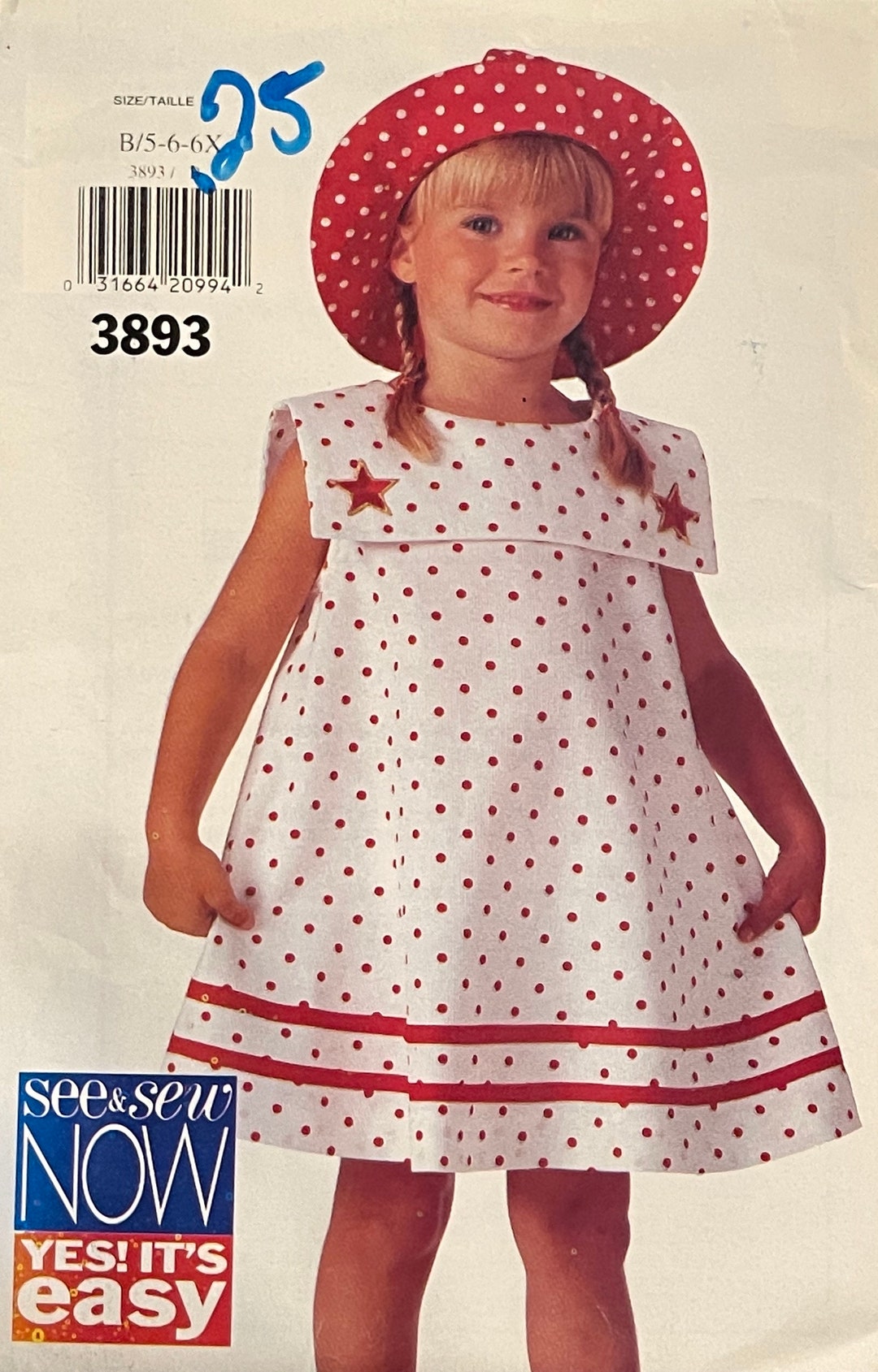 See&sew 3893 UNCUT Pattern for Girl's Dresses and Hat - Etsy