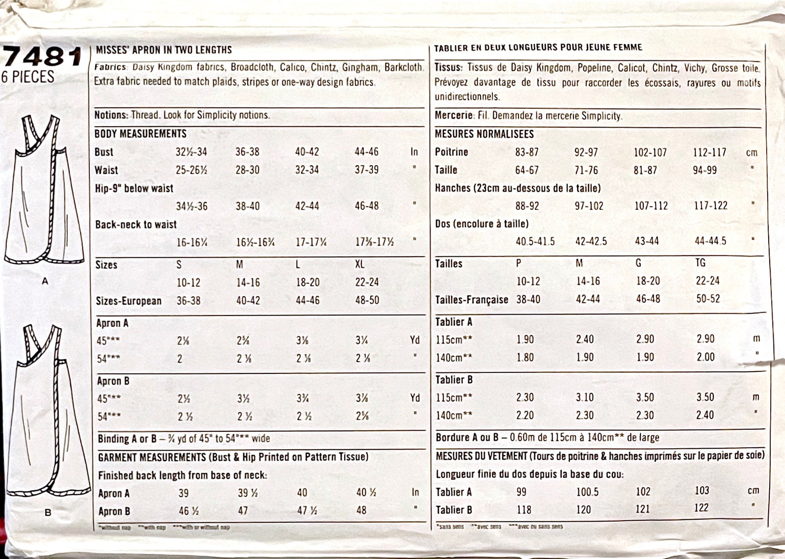 Simplicity 7481 UNCUT Pattern for Daisy Kingdom Misses Apron - Etsy