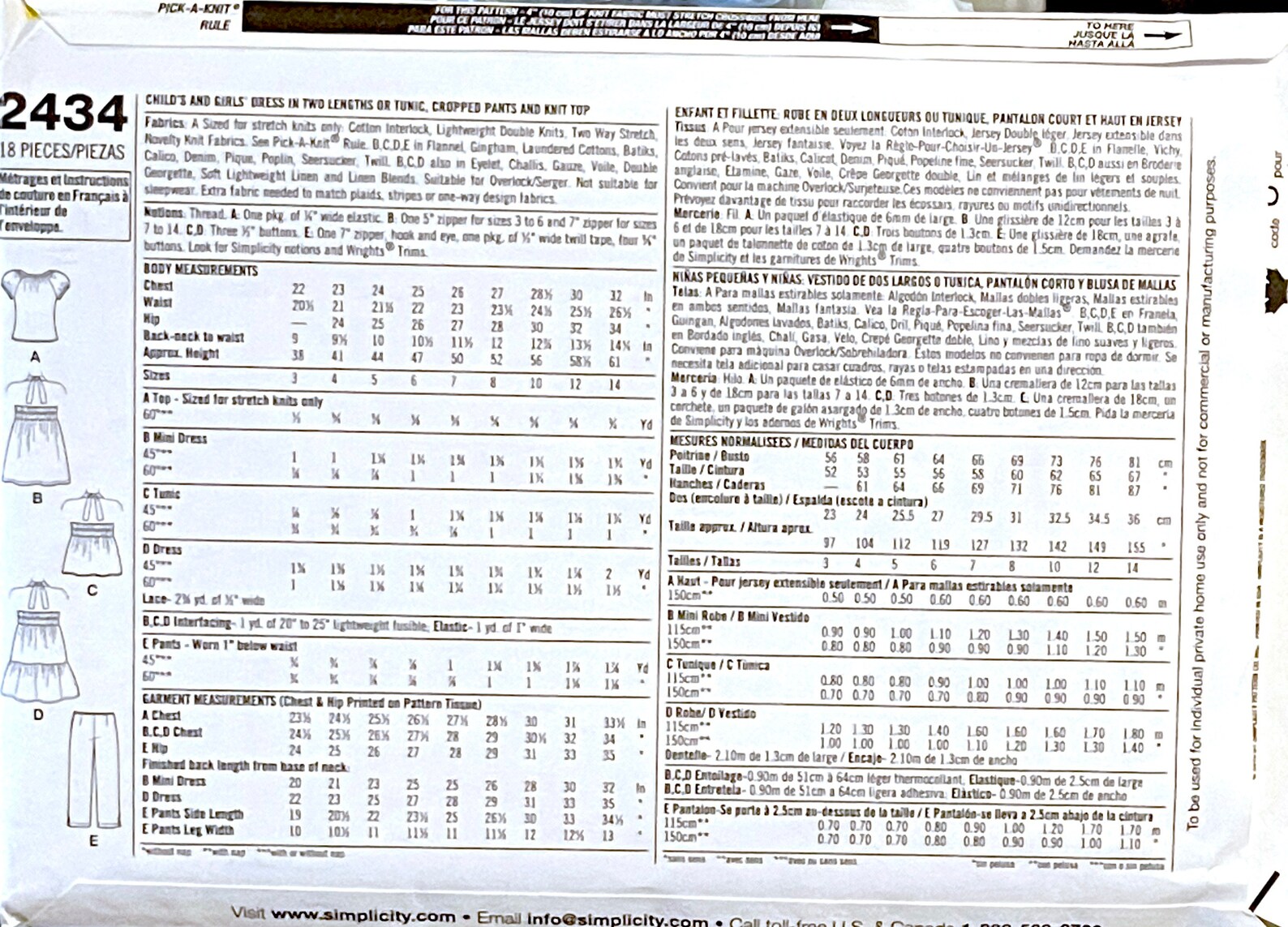 Simplicity 2434 UNCUT Pattern for Tween Girls' Dress Top - Etsy