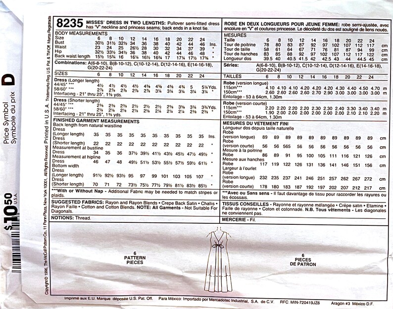Mccall's 8235 UNCUT Pattern for Misses Dresses Sizes 6-10 - Etsy