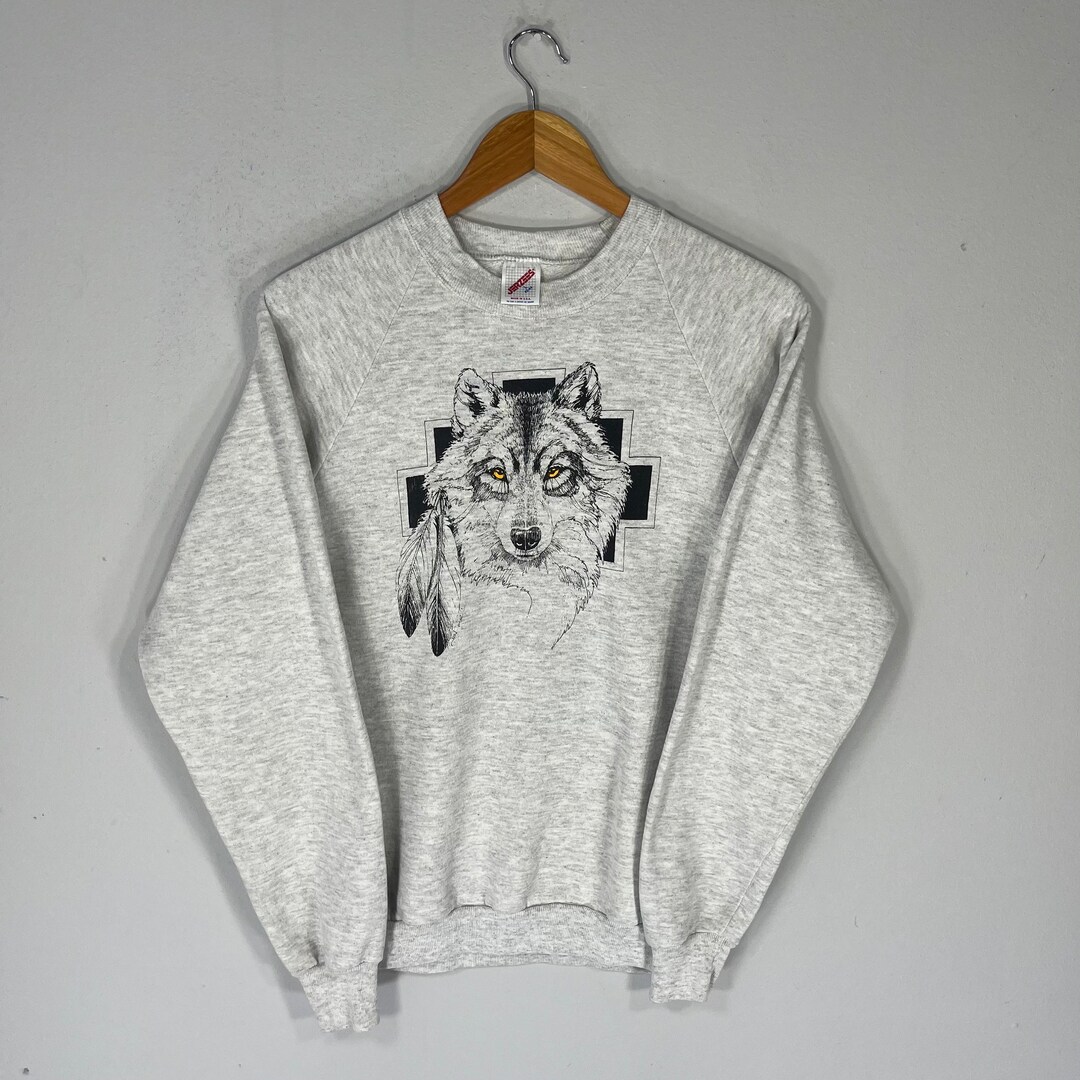 Vintage 90s Jerzees Tag Wolf Big Logo Printed Sweatshirt Crewneck ...