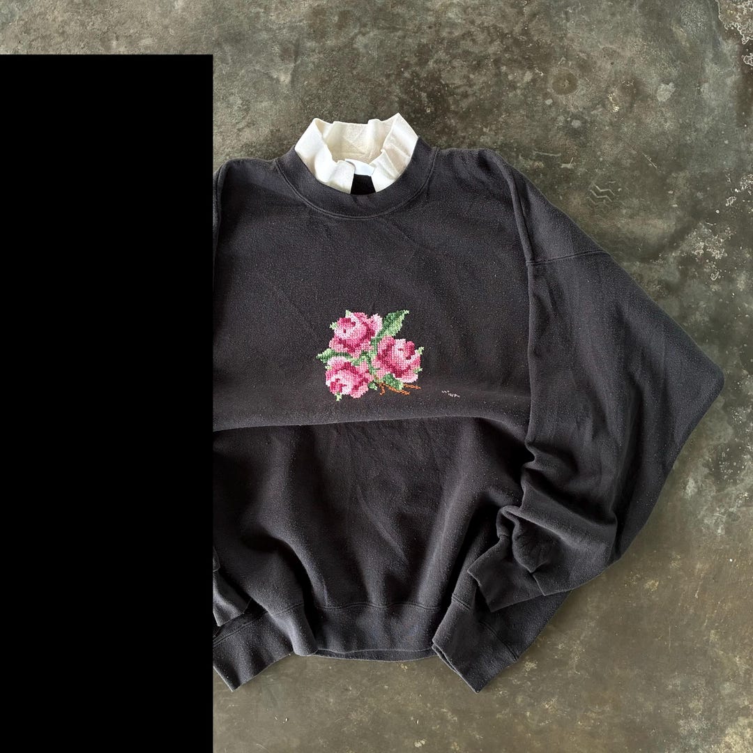 Vintage 90s Pro Spirit Tag Rose Flower Big Logo Embroidered Sweatshirt ...
