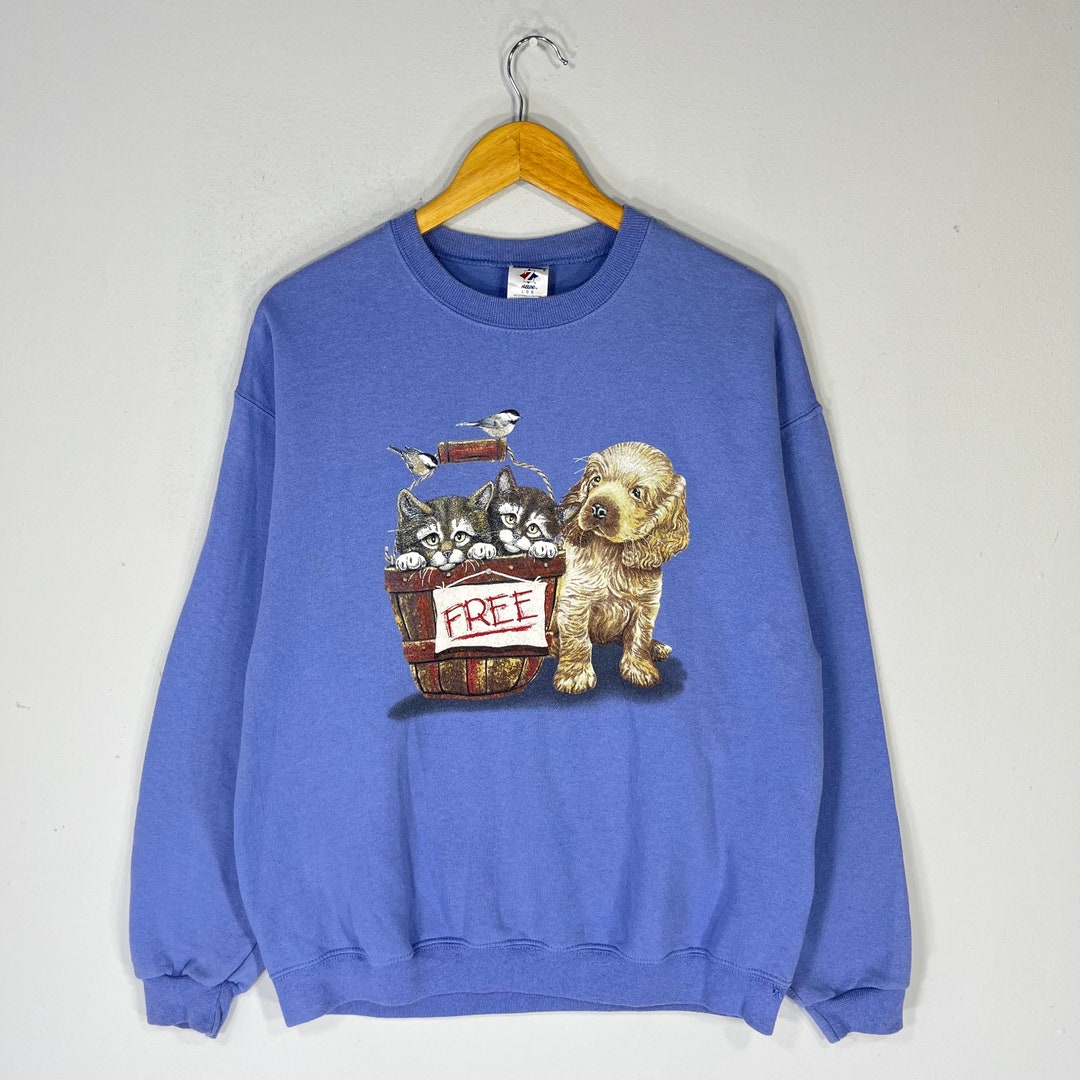 Vintage Y2K Jerzees Tag Kitten and Puppy Big Logo Printed Sweatshirt ...
