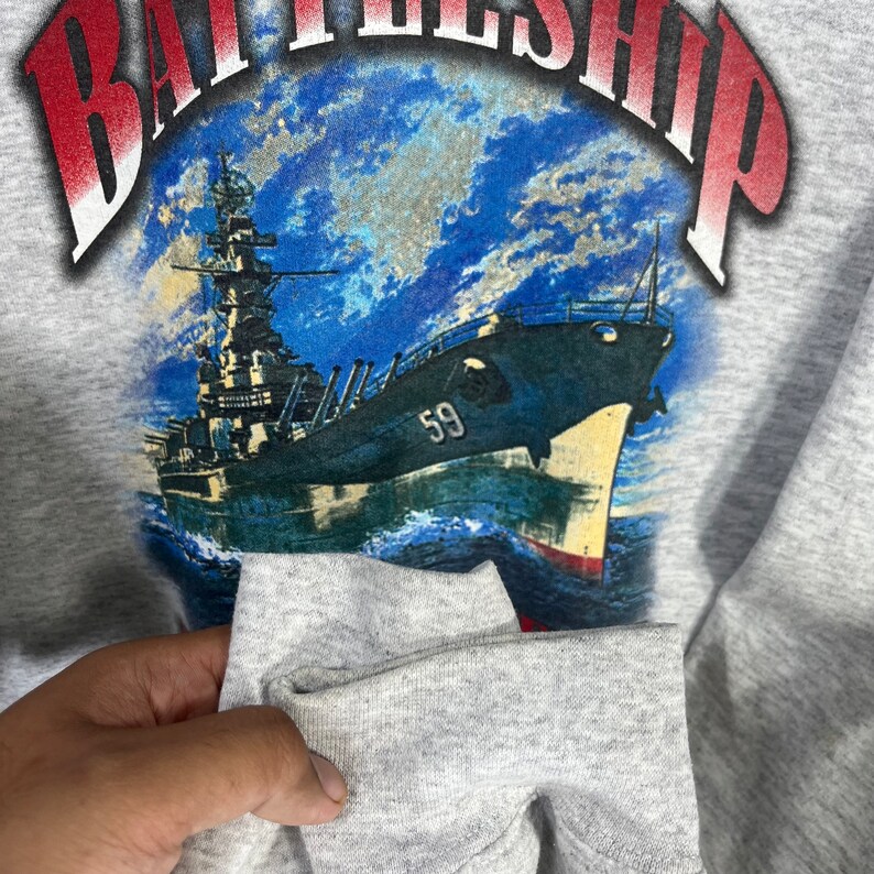 Vintage Gildan Tag Battleship Massachusetts Spellout Big Logo Printed ...