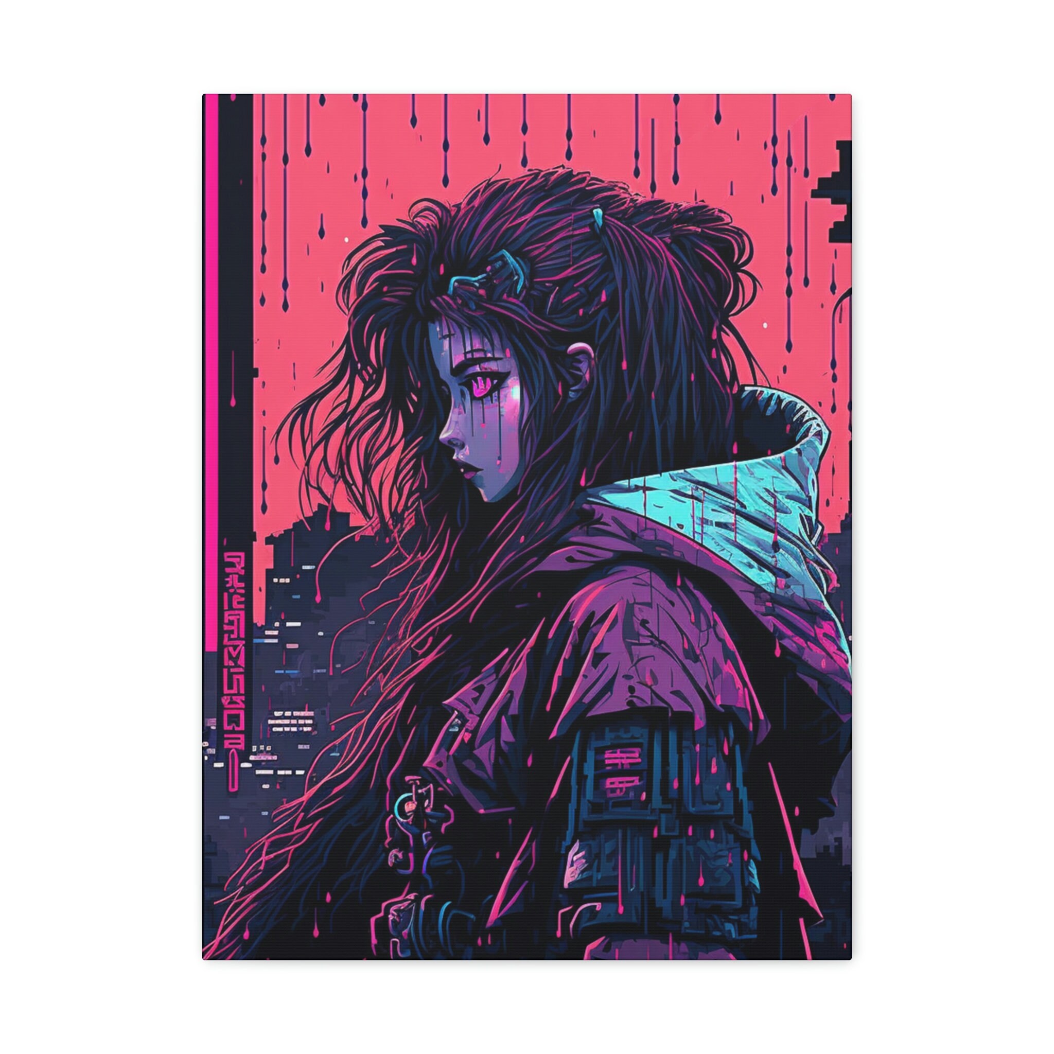 8 Bit Pixel Cyberpunk Anime Canvas Cyberpunk Print Samurai - Etsy