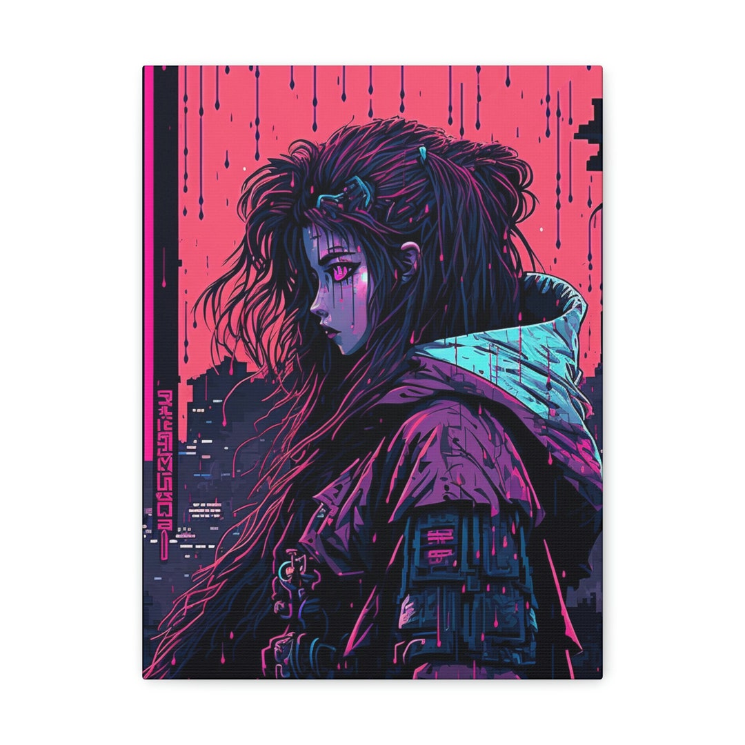 8 Bit Pixel Cyberpunk Anime Canvas Cyberpunk Print Samurai - Etsy
