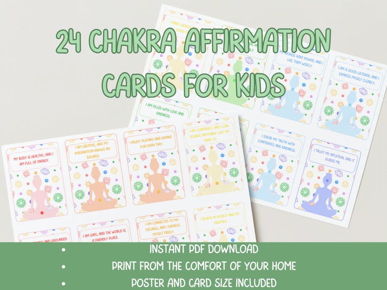 24 Chakra Affirmation Cards for Kids | Energy Centers Affirmations for ...