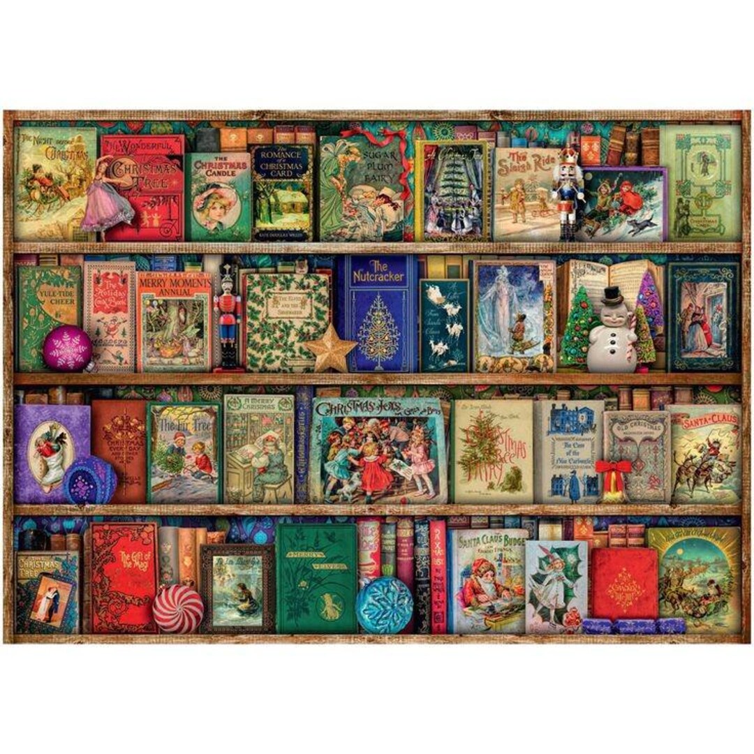 16ct Pre Printed Cross Stitch DIY Kit, Christmas Book Shelf, Stamped ...