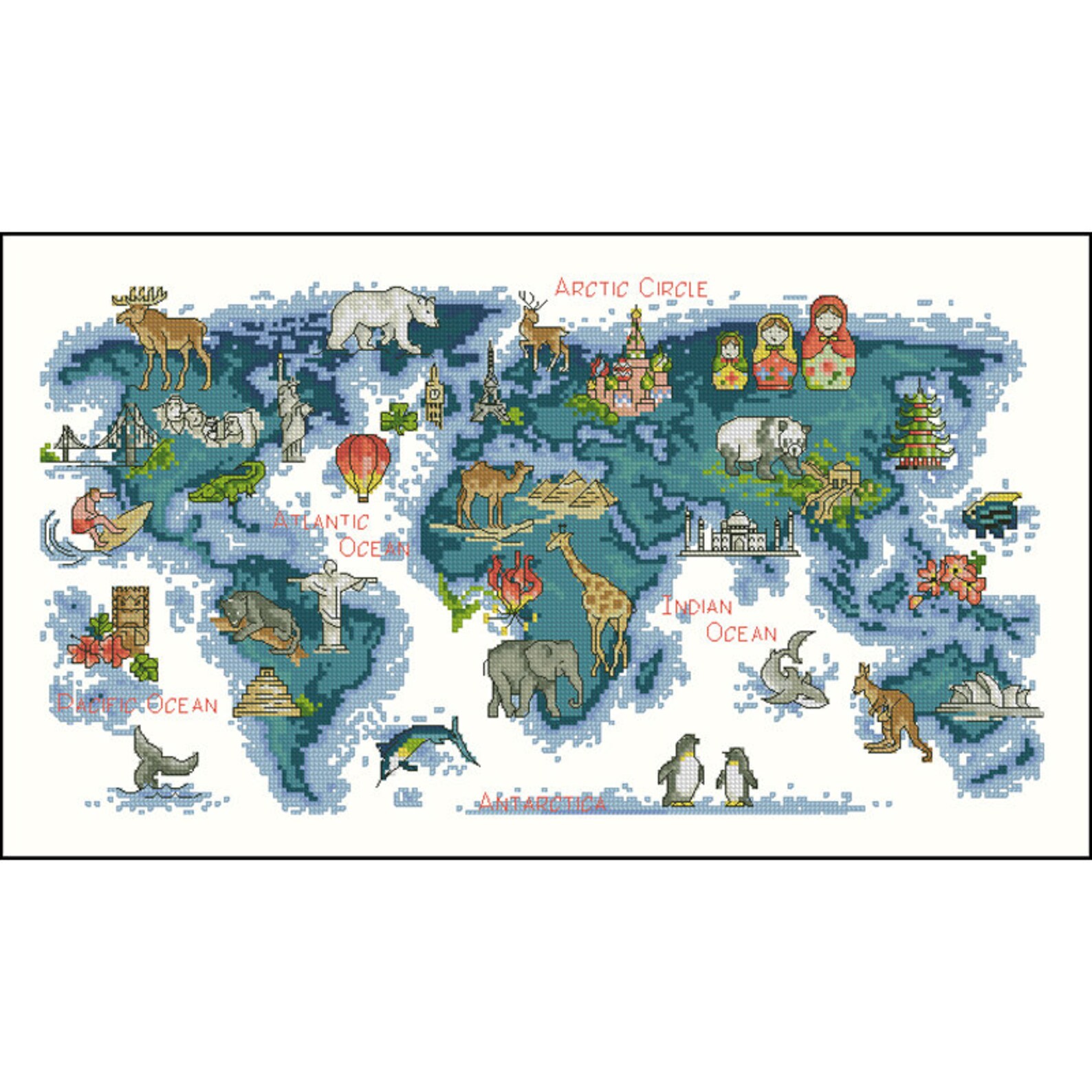 Pre Printed Cross Stitch DIY Kit World Map With Animals - Etsy