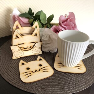 Set of 6 CUTE CAT COASTERS With a Coaster Holder, Custom Color Coaster ...