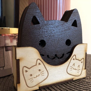 Set of 6 CUTE CAT COASTERS With a Coaster Holder, Custom Color Coaster ...