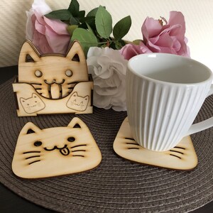 Set of 6 CUTE CAT COASTERS With a Coaster Holder, Custom Color Coaster ...