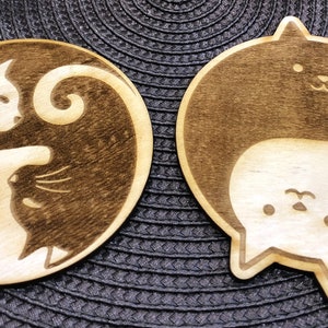 Personalized WOODEN CAT COASTERS Set 8pcs., Cute Drink Coaster, Cat ...