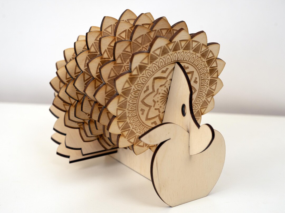 Hedgehog Stand Wooden Coasters Set 7 Pcs, Eco-friendly Varnished Drink ...