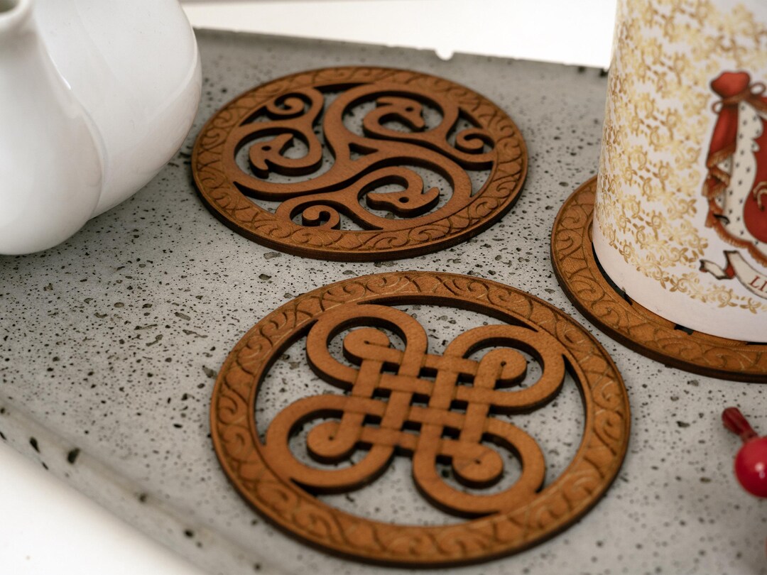 Celtic Symbols Wooden Coasters Set (8 Pcs), Eco-friendly Varnished ...