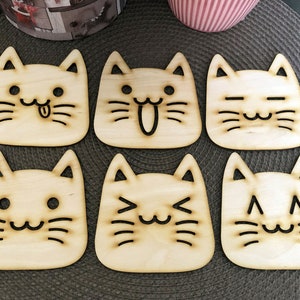Set of 6 CUTE CAT COASTERS With a Coaster Holder, Custom Color Coaster ...