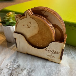 WOODEN CAT COASTERS Set, Coaster New Home Gift, Cat Lovers Gift Wood ...