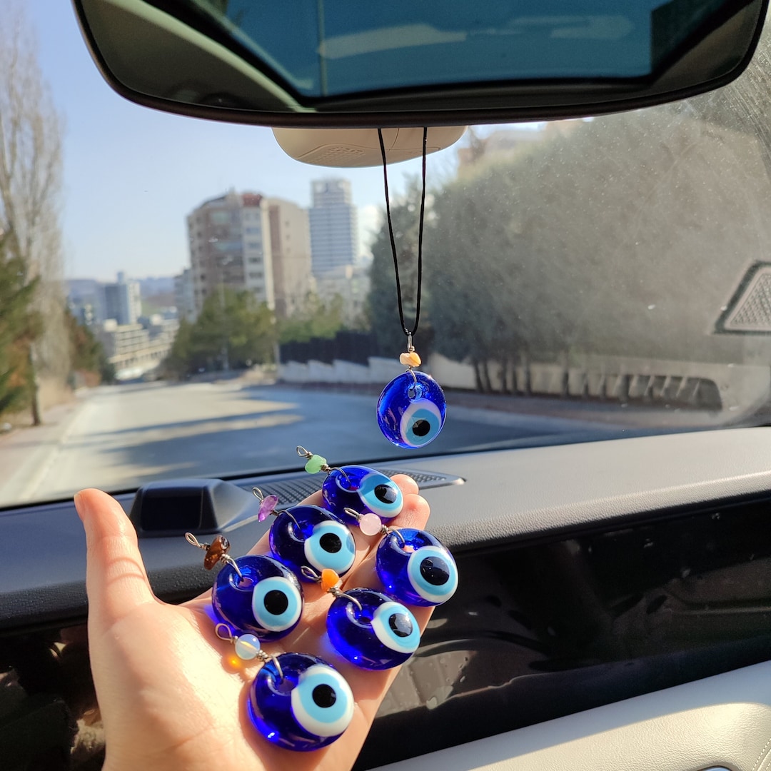 Evil Eye Car Mirror Hanging, Adjustable Evil Eye Car Charm, Gemstone ...